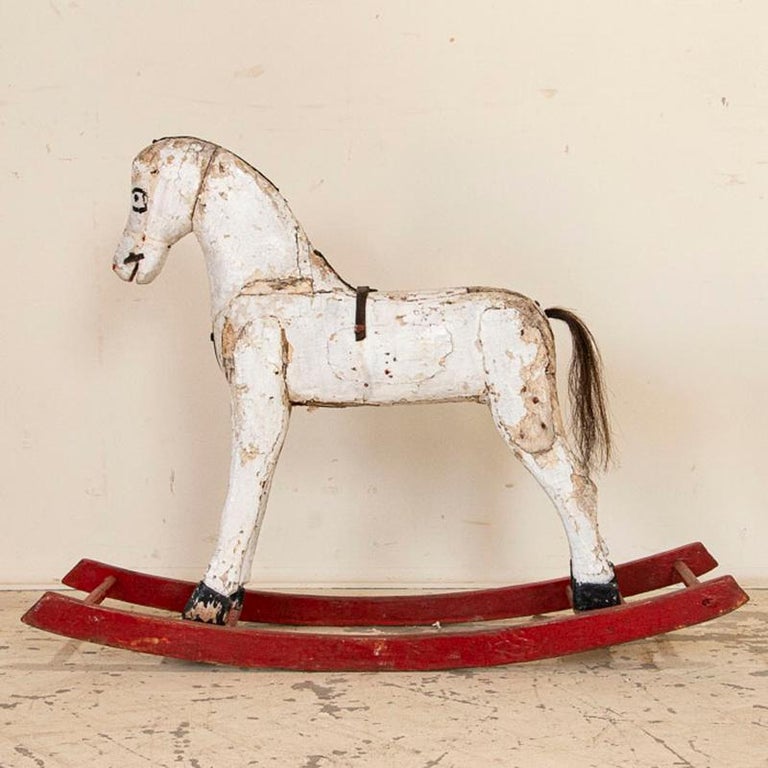 Vintage Original White Painted Rocking Horse from Sweden at 1stDibs