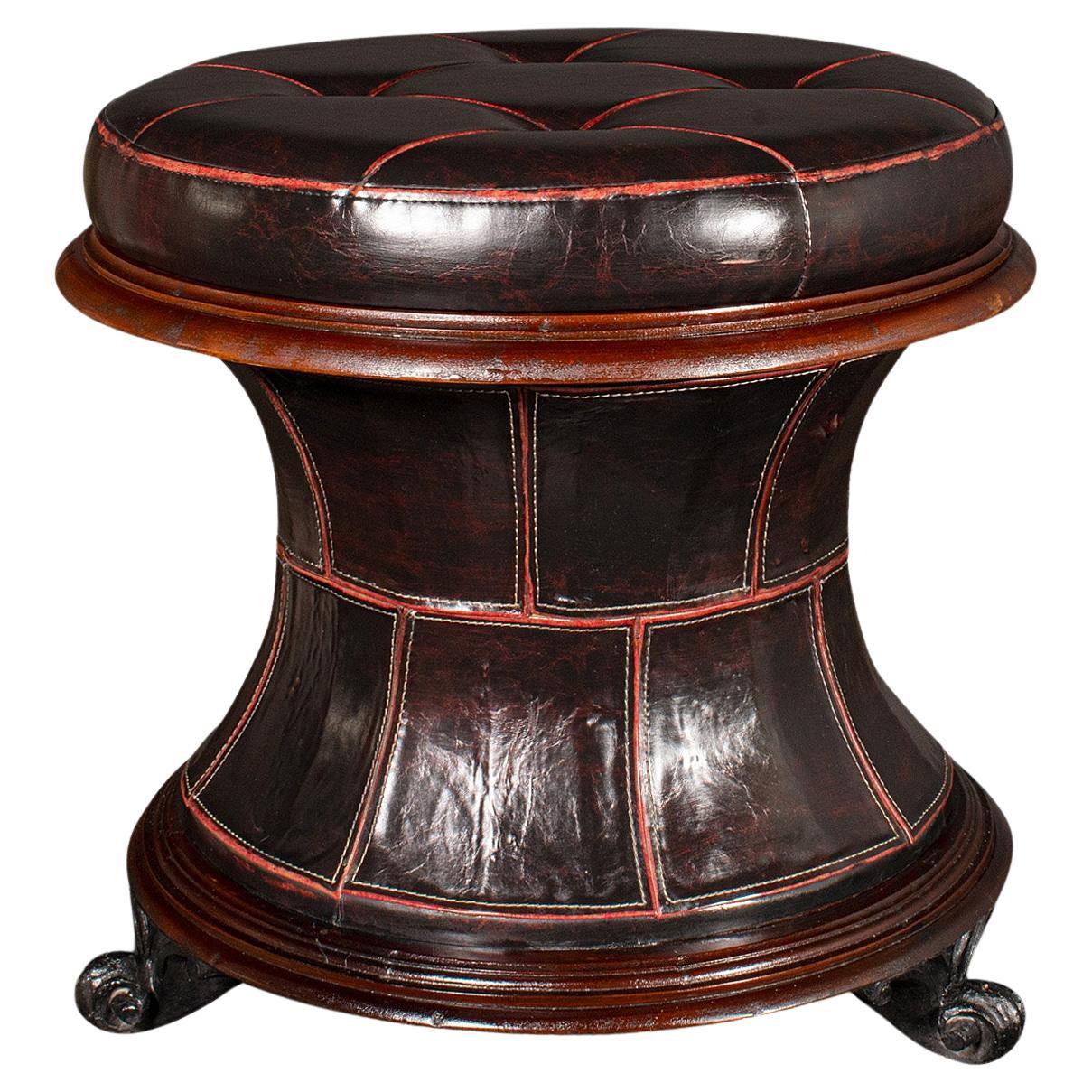 English Stool wood and Leather Twisted Legs, 20th Century, Brown Color ...