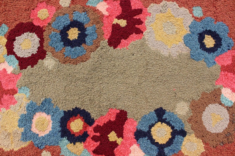 Vintage Oval American Hooked Rug with Large Flower Design For Sale at ...