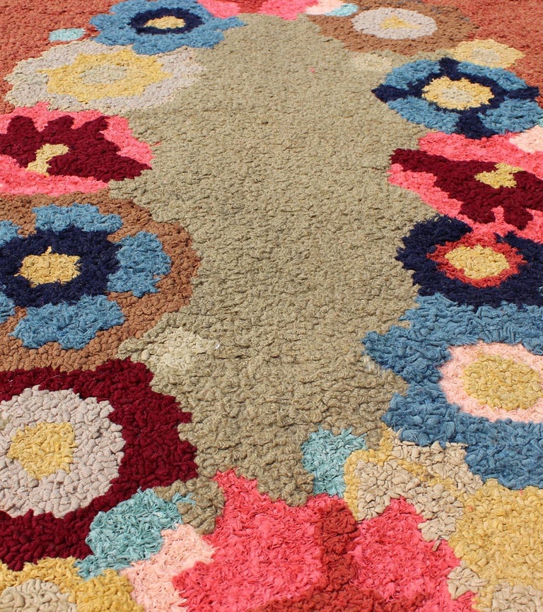 Vintage Oval American Hooked Rug with Large Flower Design For Sale at ...