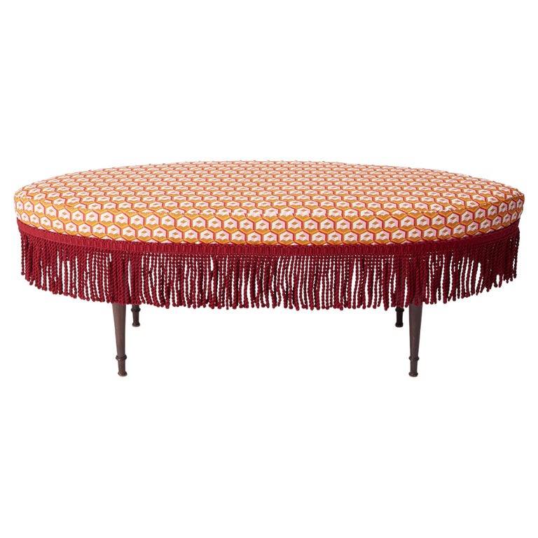 Vintage Oval Bench by La DoubleJ, Bold Geometric Cubi Print, 1950 ...