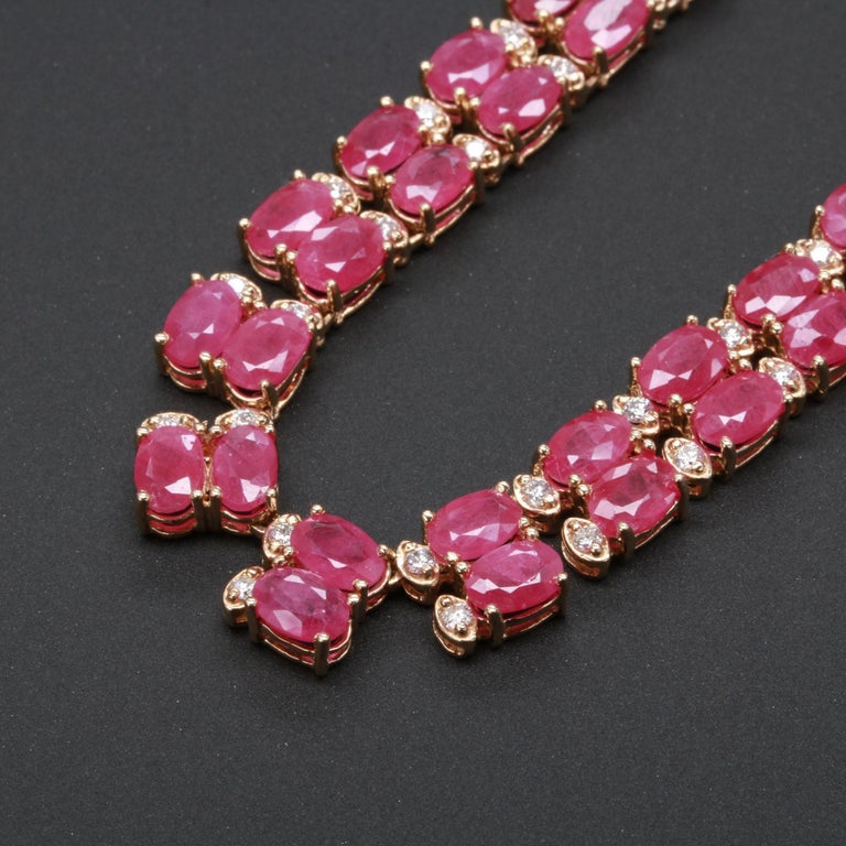 Vintage Oval Cut Ruby Diamonds Necklace, 18K Gold Necklace For Her For ...
