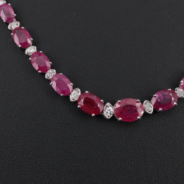 Vintage Oval Cut Ruby Diamonds Necklace For Her, For Sale at 1stDibs