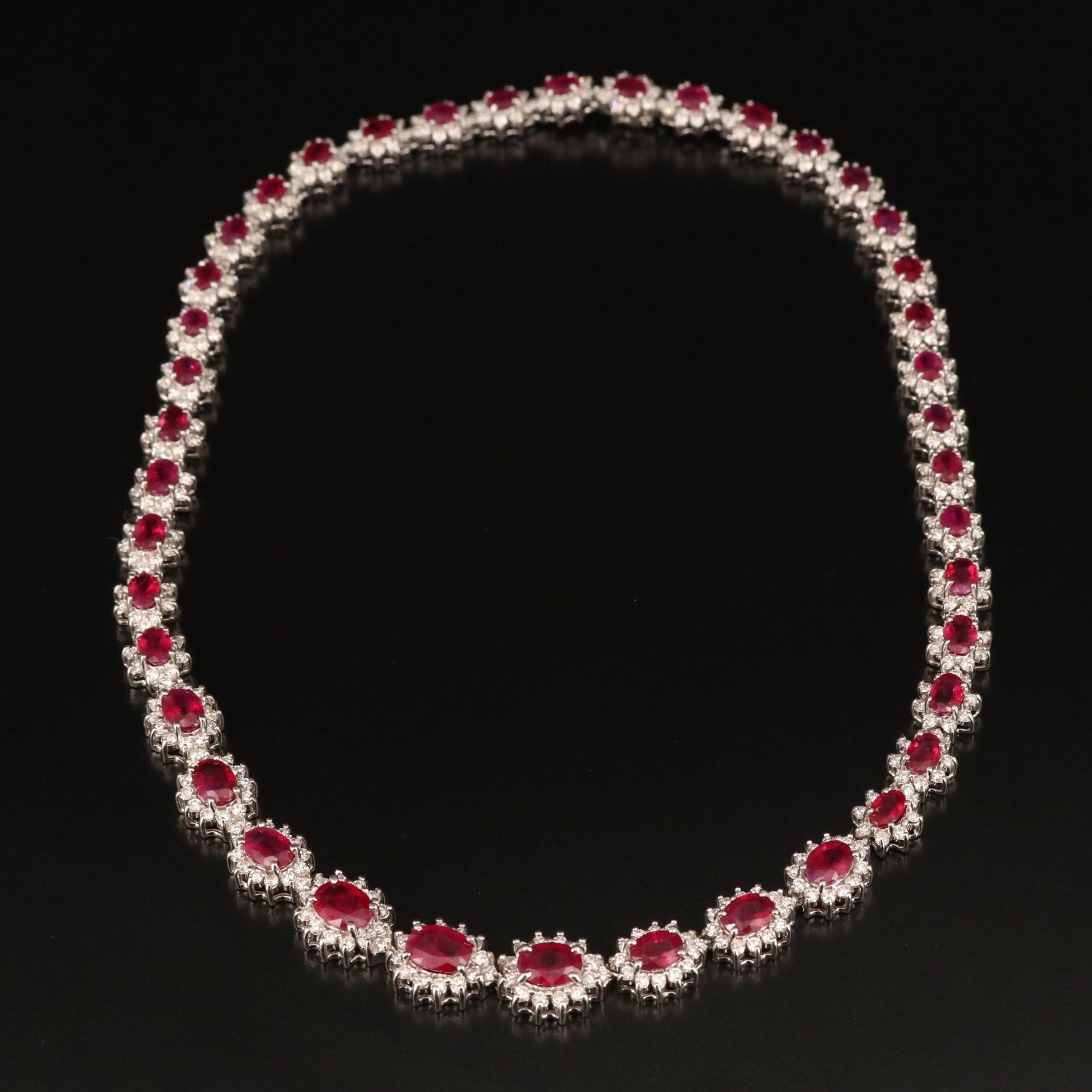 Vintage Oval Cut Ruby Diamonds Necklace, Ruby Diamond Necklace For Sale at 1stDibs
