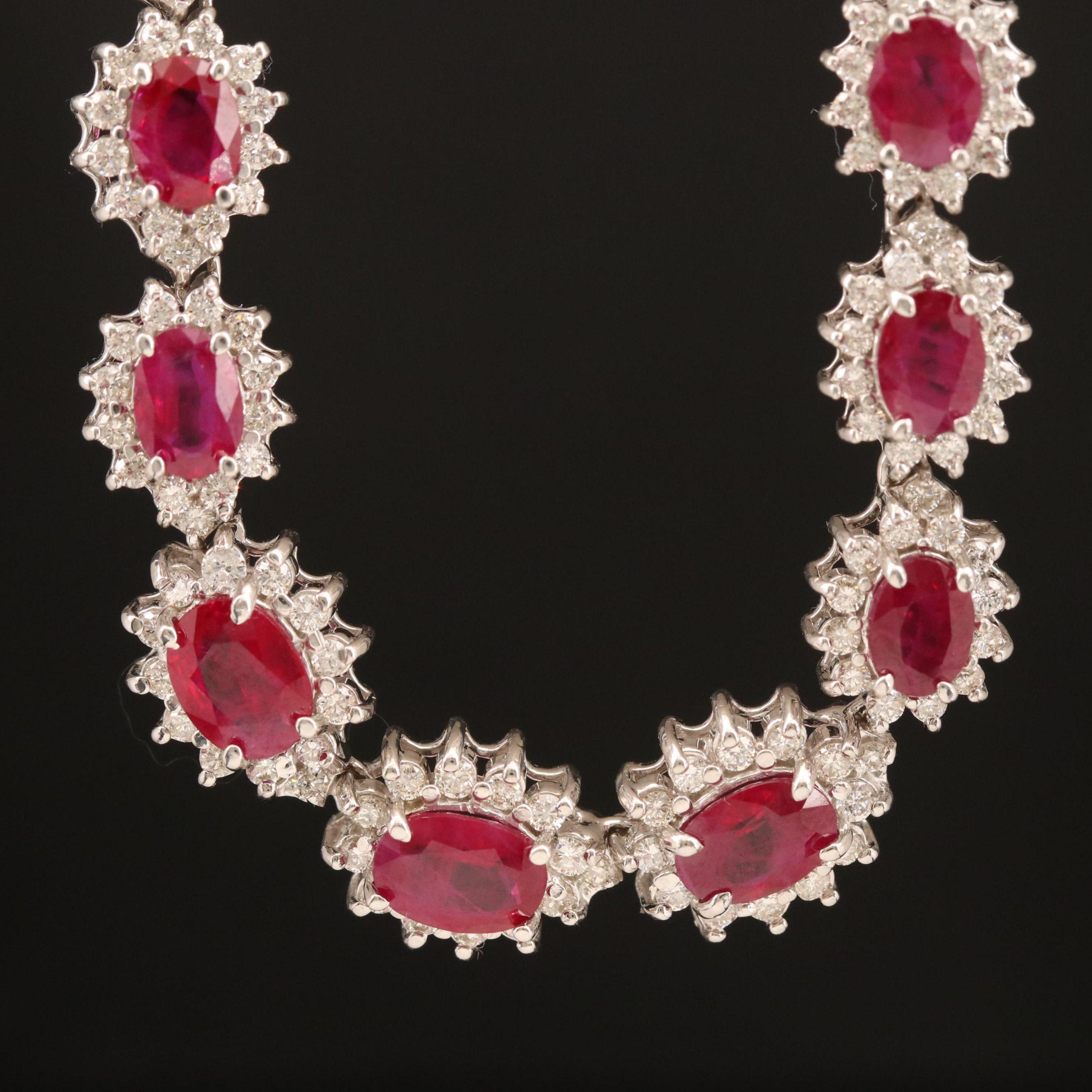 Vintage Oval Cut Ruby Diamonds Necklace, Ruby Diamond Necklace For Sale ...