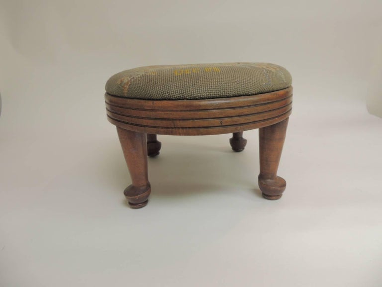 Vintage Oval Footstool with Floral Tapestry Upholstery at 1stDibs