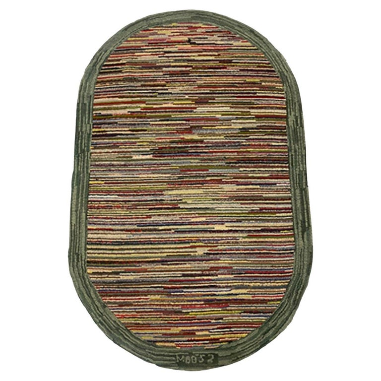 Vintage Oval Hook Rug For Sale at 1stDibs
