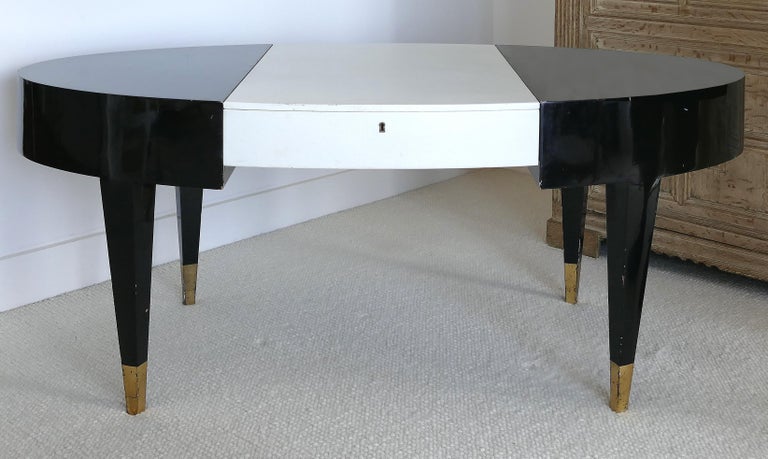 Vintage Oval Lacquered Vanity Dressing Table or Desk with a Leather ...