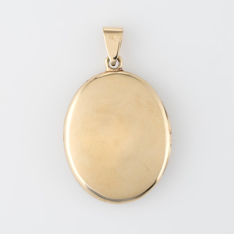 Vintage Oval Locket 14 Karat Yellow Gold Blue Enamel Large Estate Fine ...