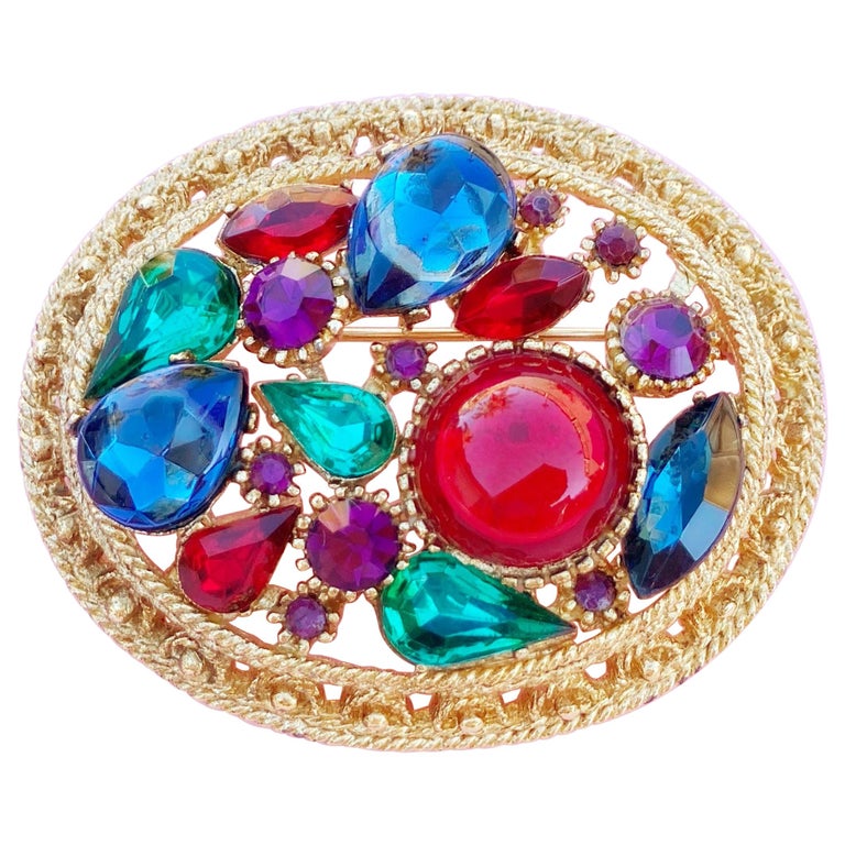 Vintage Oval Mughal Style Cabochon Brooch by Sphinx, 1960s at 1stDibs