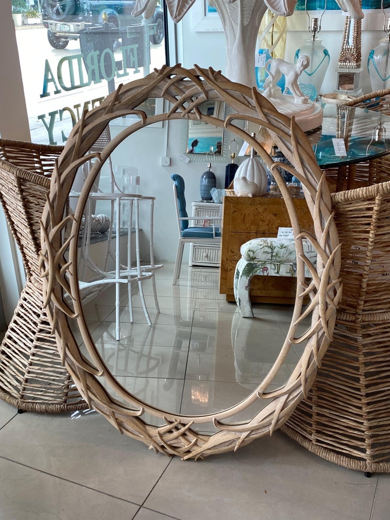 Vintage Oval Palm Leaf Leaves Palm Beach Tropical Wall Mirror For Sale ...