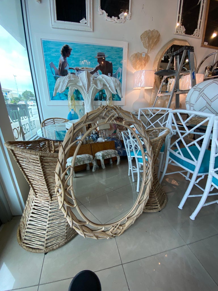 Vintage Oval Palm Leaf Leaves Palm Beach Tropical Wall Mirror For Sale ...