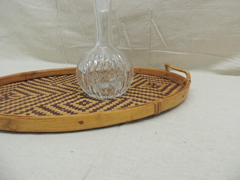 Vintage Oval Rattan and Bamboo Serving Tray with Handles at 1stDibs ...
