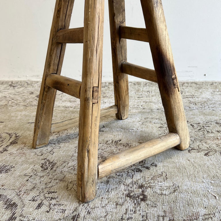 Vintage Oval Shape Elm Wood Stool For Sale at 1stDibs
