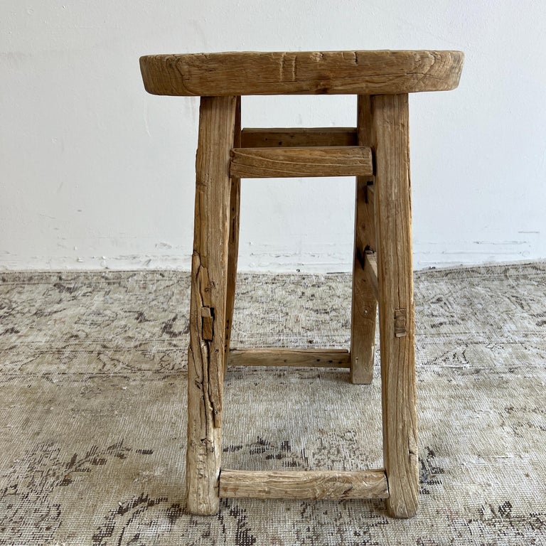 Vintage Oval Shaped Elm Wood Stool For Sale at 1stDibs