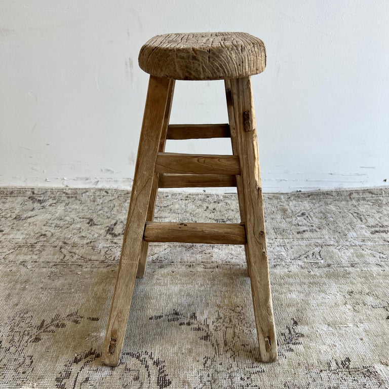 Vintage Oval Shaped Elm Wood Stool For Sale at 1stDibs
