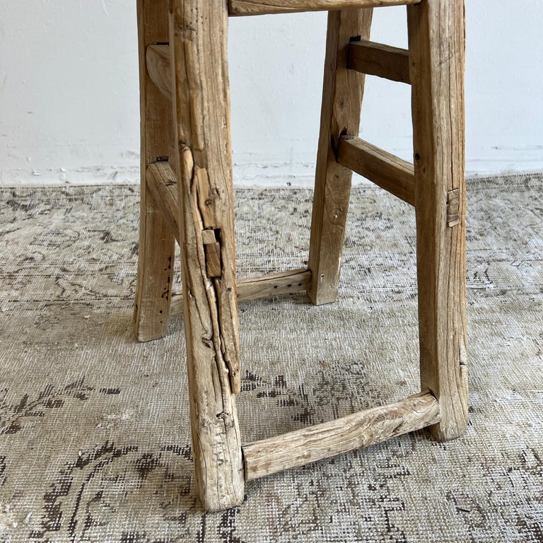 Vintage Oval Shaped Elm Wood Stool For Sale at 1stDibs