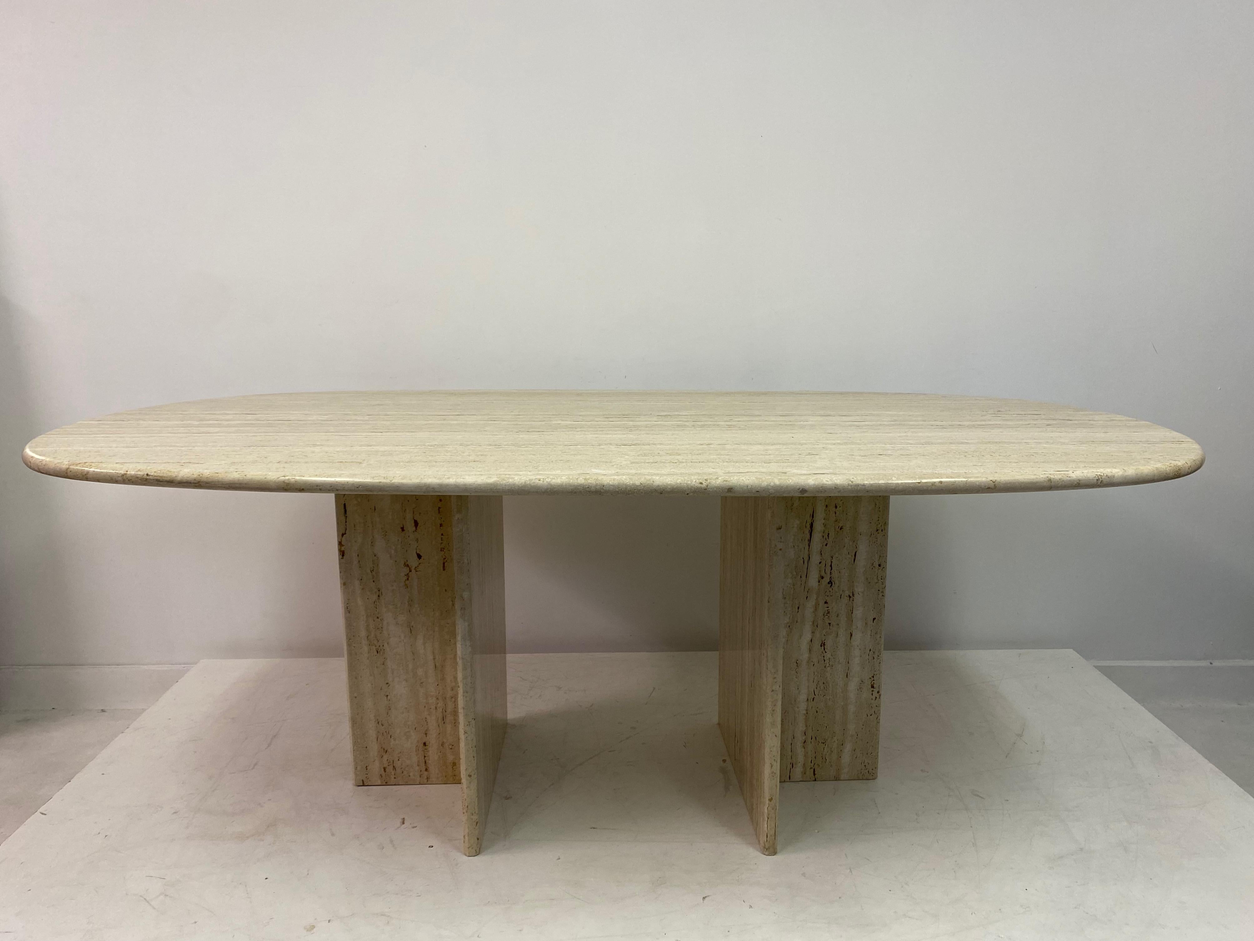 Vintage Oval Travertine Dining Table at 1stDibs | oval vintage dining table