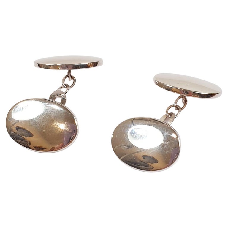 Vintage Oval White Gold Cufflinks For Sale at 1stDibs