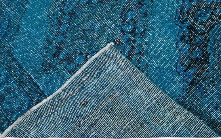 Vintage Overdyed Handmade Teal Wool Runner with Tribal Design For Sale ...