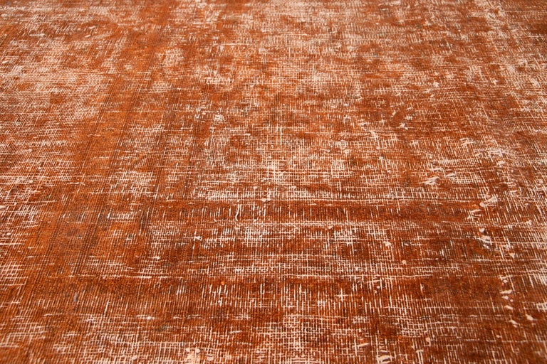 Vintage Overdyed Orange Room Size Wool Rug. 9'5"x12'4" For Sale at 1stDibs