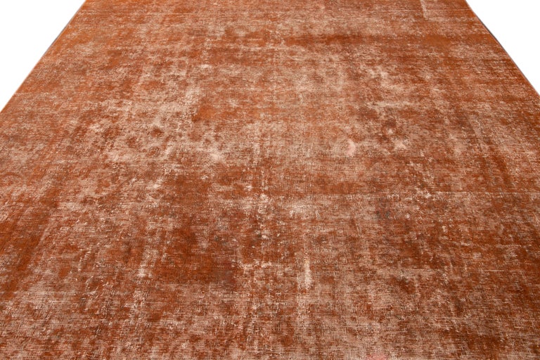 Vintage Overdyed Orange Room Size Wool Rug. 9'5"x12'4" For Sale at 1stDibs