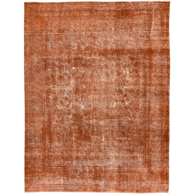 Vintage Overdyed Orange Room Size Wool Rug. 9'5"x12'4" For Sale at 1stDibs