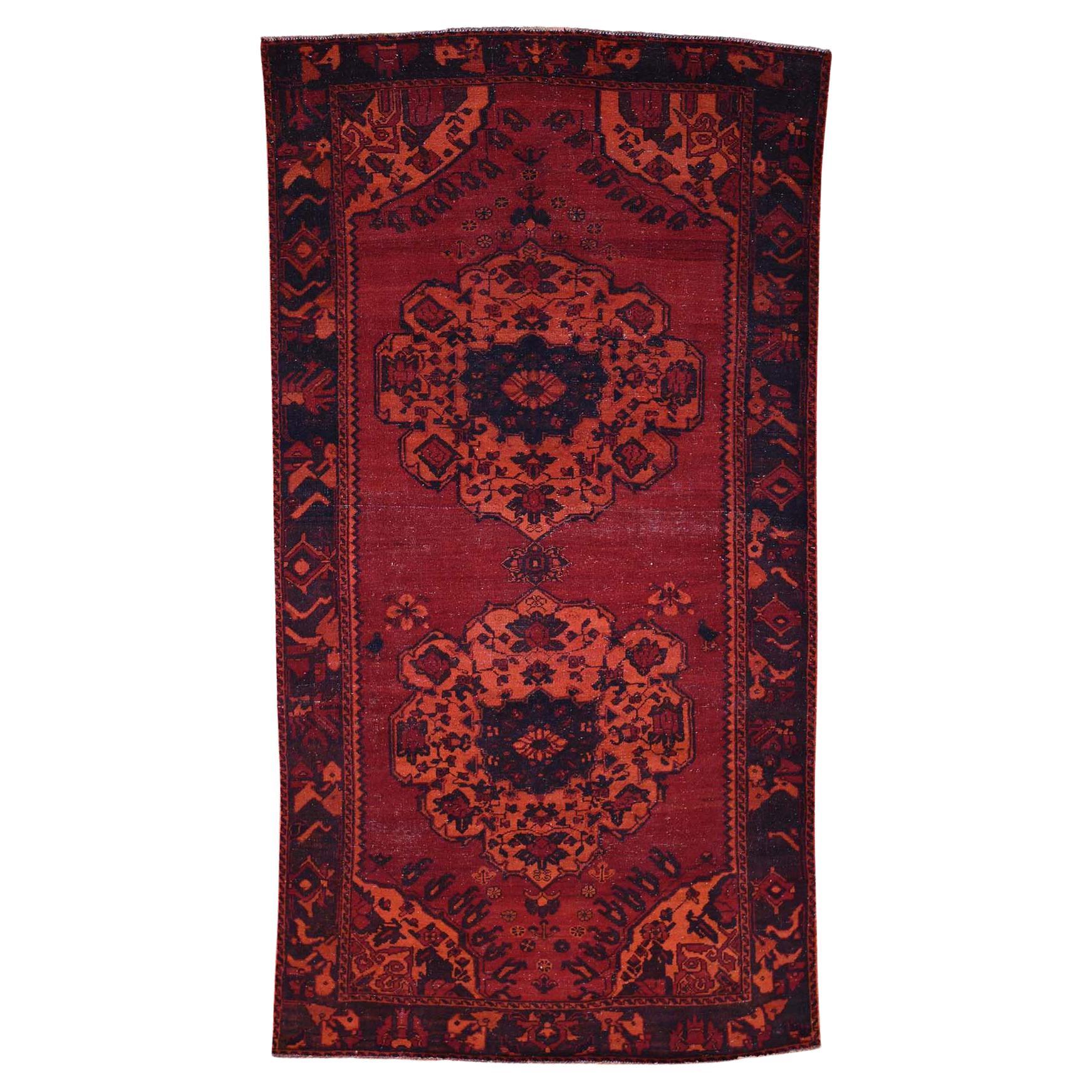 Semi Antique Hand Knotted Persian Bakhtiari Overdyed Vintage Rug For ...