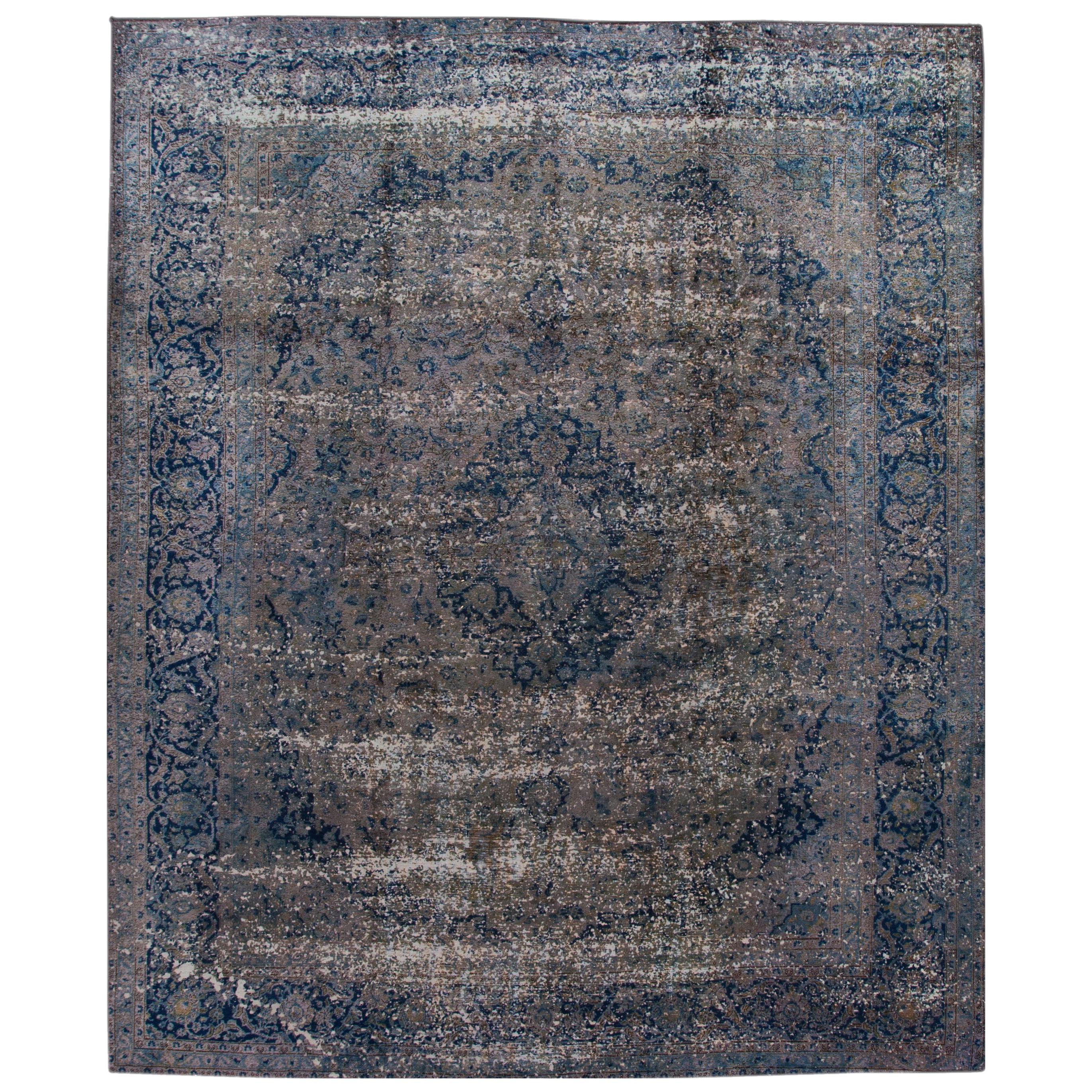 Vintage Blue Distressed Overdyed Rug For Sale at 1stDibs