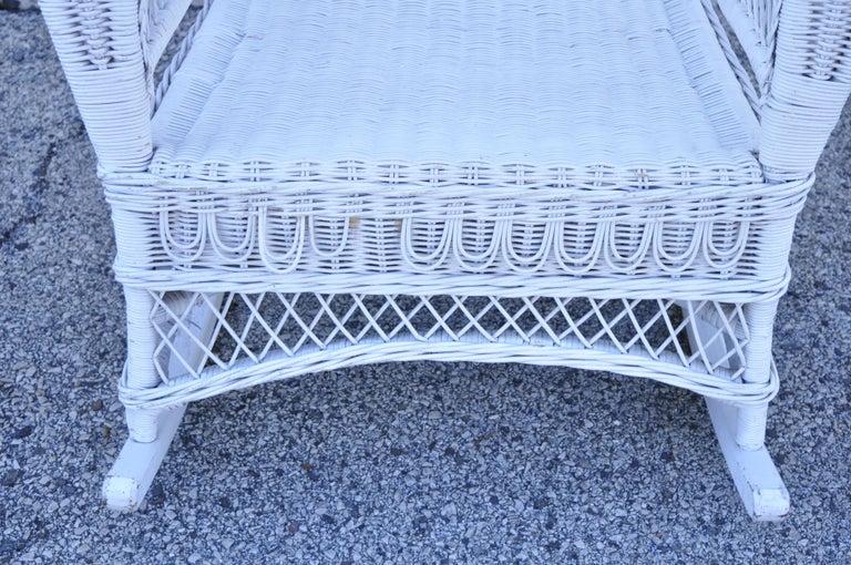 Vintage Oversize White Victorian Style Wicker Rattan Rocking Chair ...