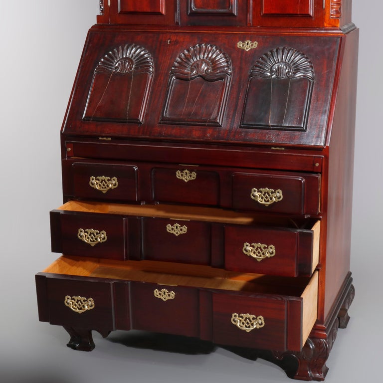 Vintage Oversized Carved Mahogany Chippendale Style Secretary Desk ...