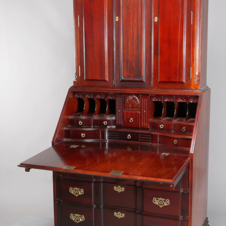 Vintage Oversized Carved Mahogany Chippendale Style Secretary Desk ...