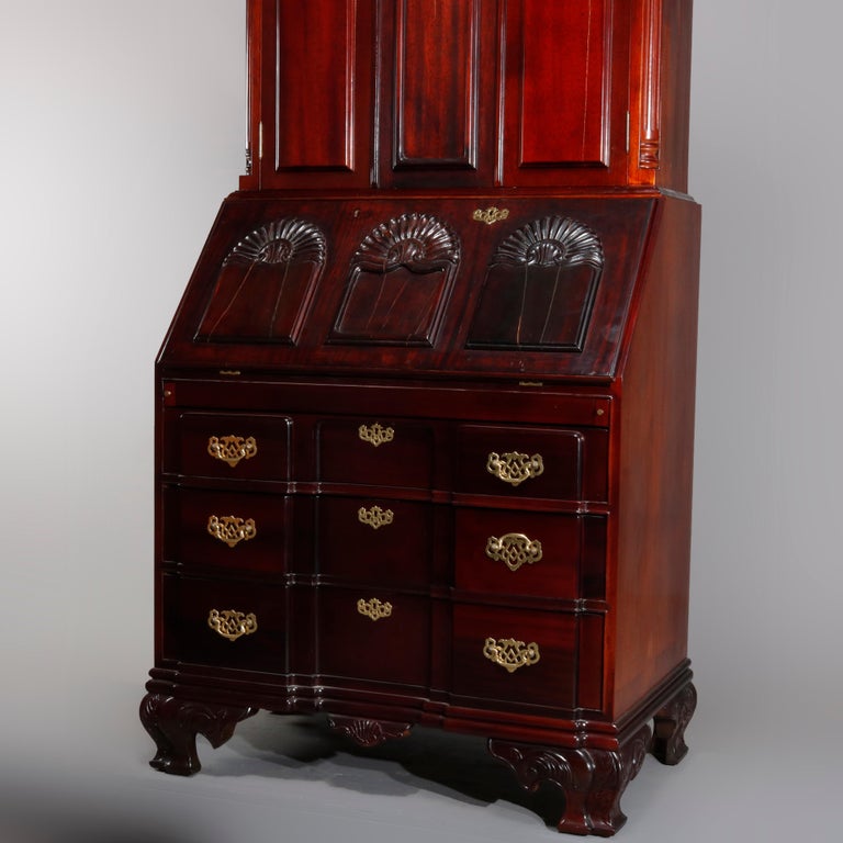 Vintage Oversized Carved Mahogany Chippendale Style Secretary Desk ...