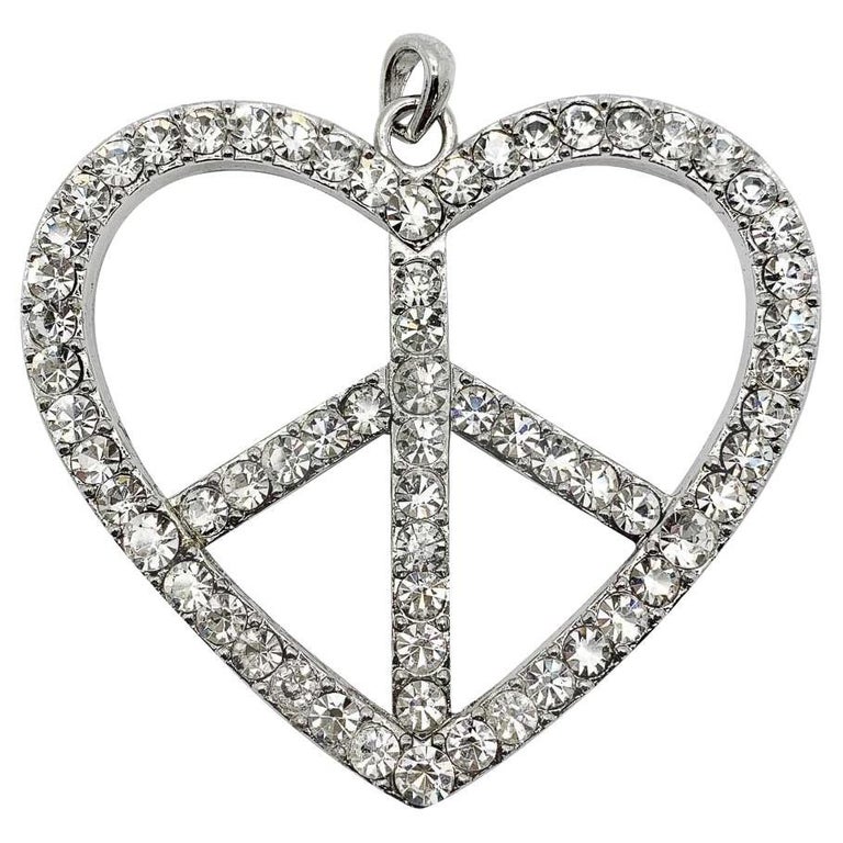 Vintage Oversized Rhinestone Peace Pendant 1980s For Sale at 1stDibs