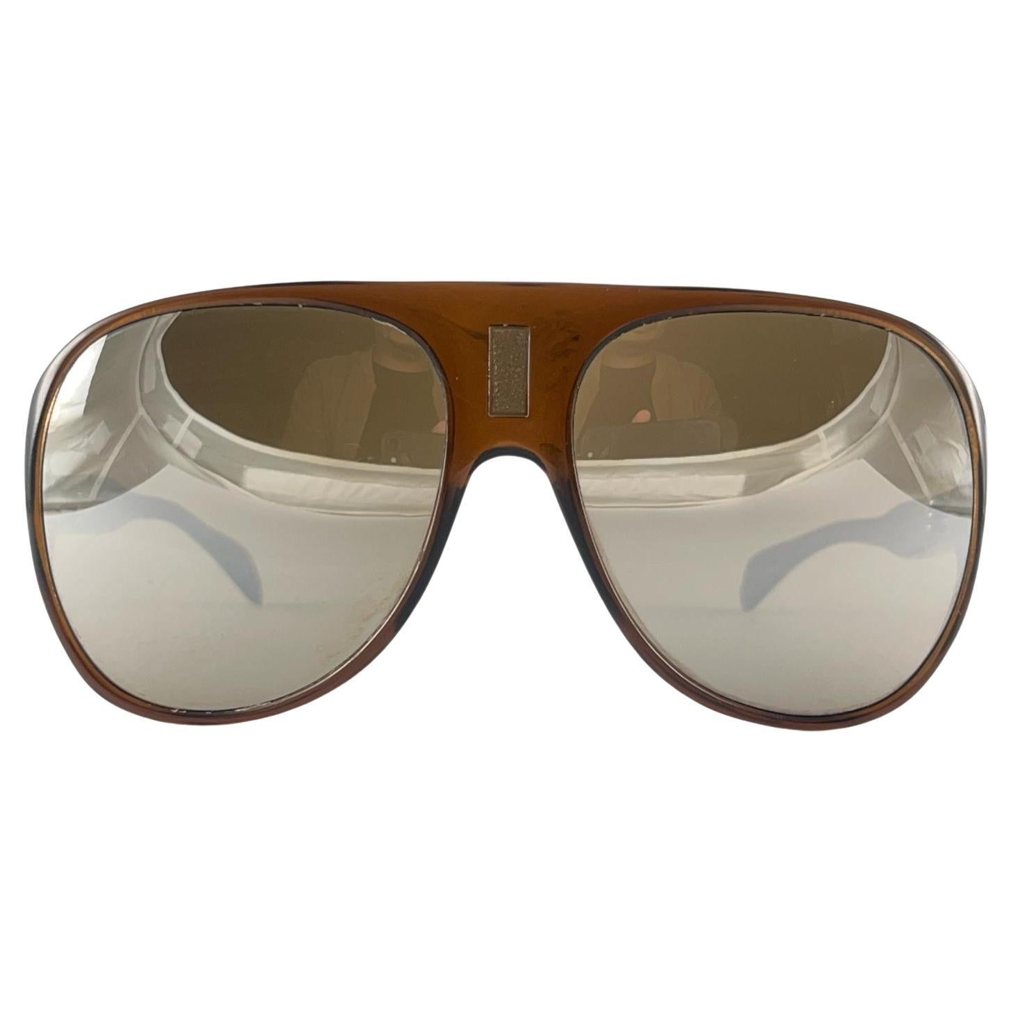 Vintage Oversized Translucent Brown Frame Mirrored Lenses 1970'S Made ...