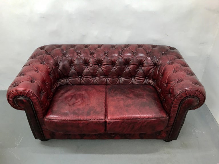 Vintage Oxblood Leather 2-Seater Chesterfield Sofa from Rubelli For ...