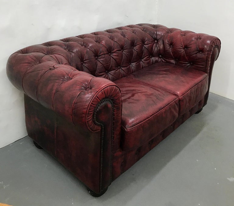 Vintage Oxblood Leather 2-Seater Chesterfield Sofa from Rubelli For ...