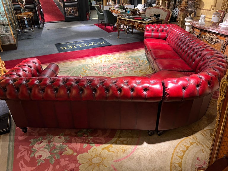 Vintage oxblood Red Chesterfield Corner Couch or Seven Seater Sofa ...