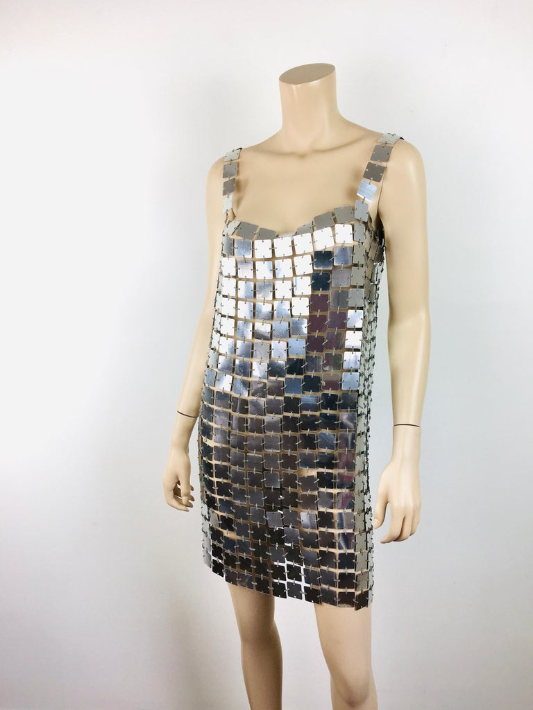 Vintage Paco Rabanne Style Space Curtain Aluminum Disc Mini Dress at ...