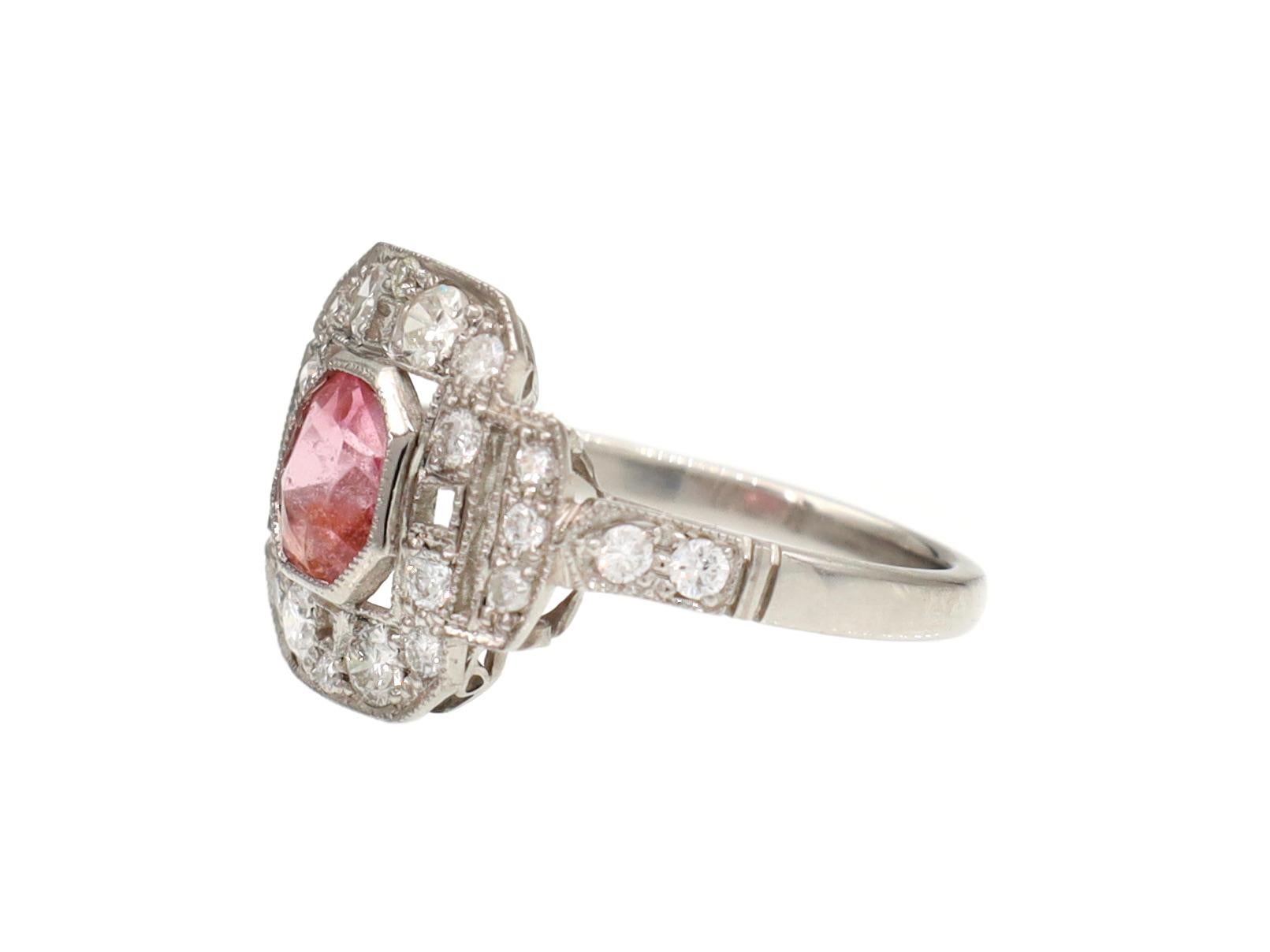 Vintage Padparadscha Sapphire and Diamond Geometric Cluster Ring in ...