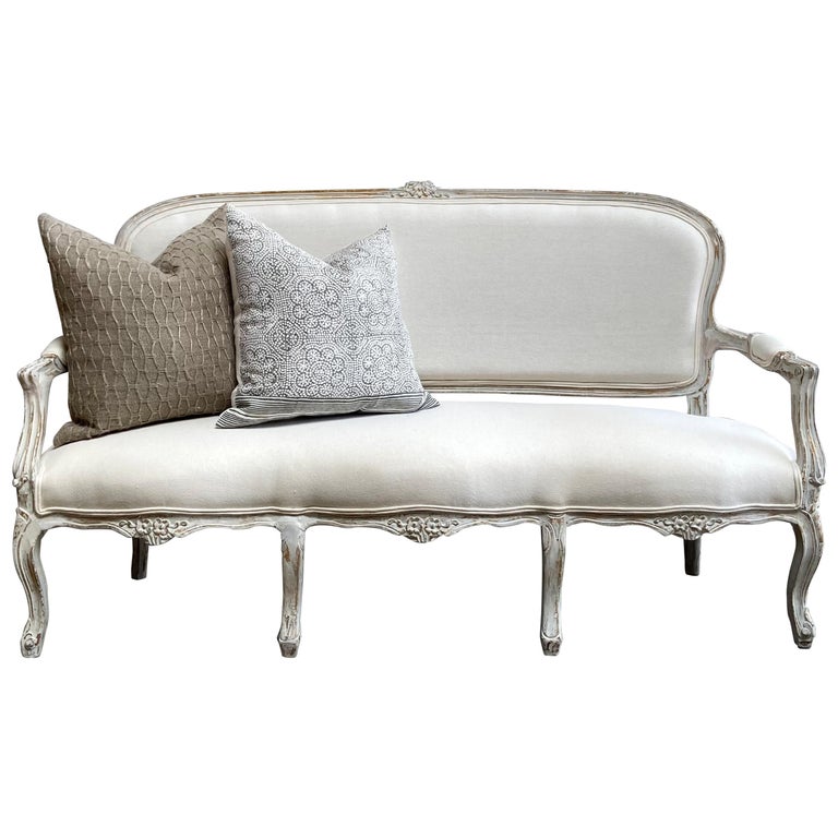 Vintage Painted and Upholstered Louis XV Style Open Arm Sofa Settee at ...