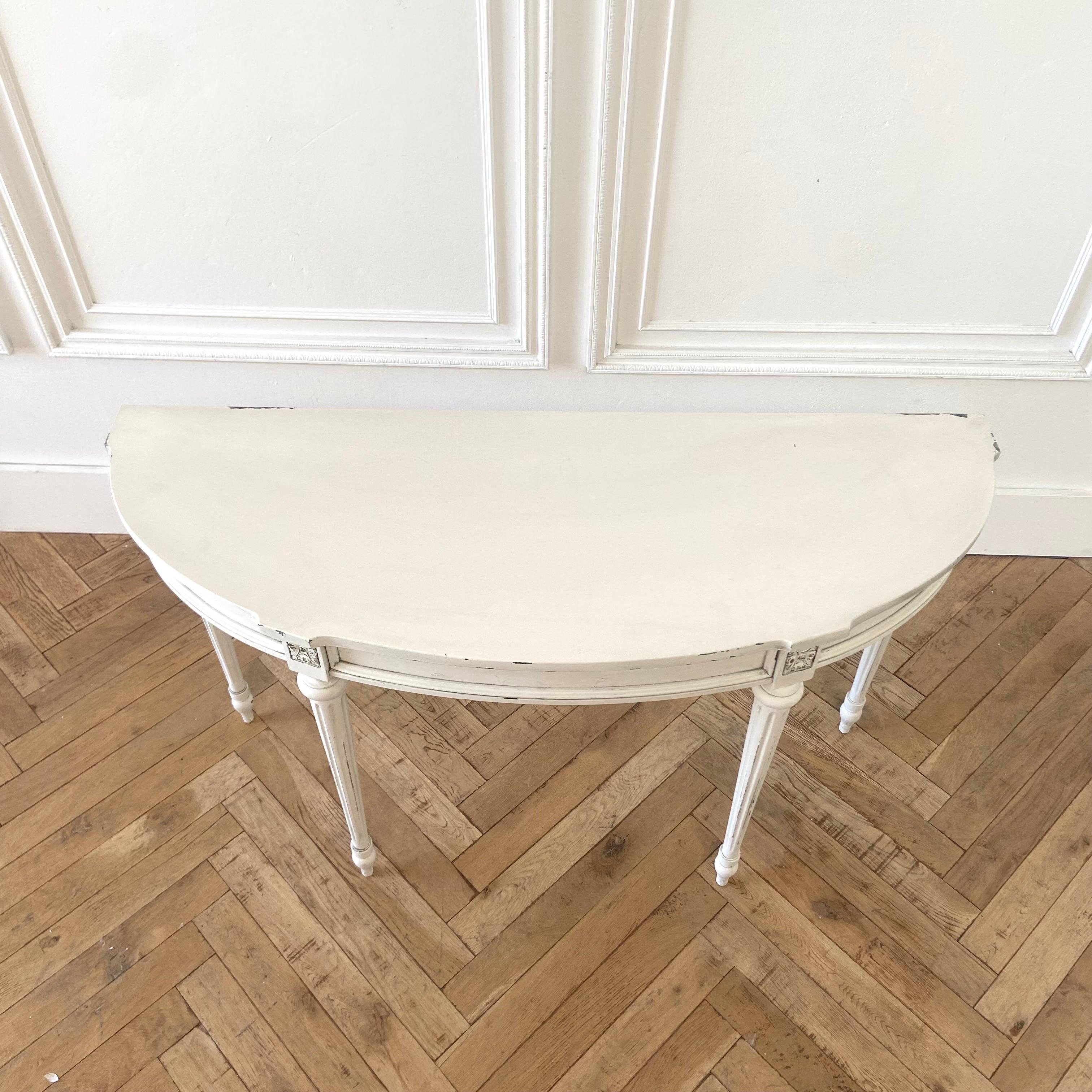 Vintage Painted Demi Lune Louis XVI Style Table For Sale at 1stDibs