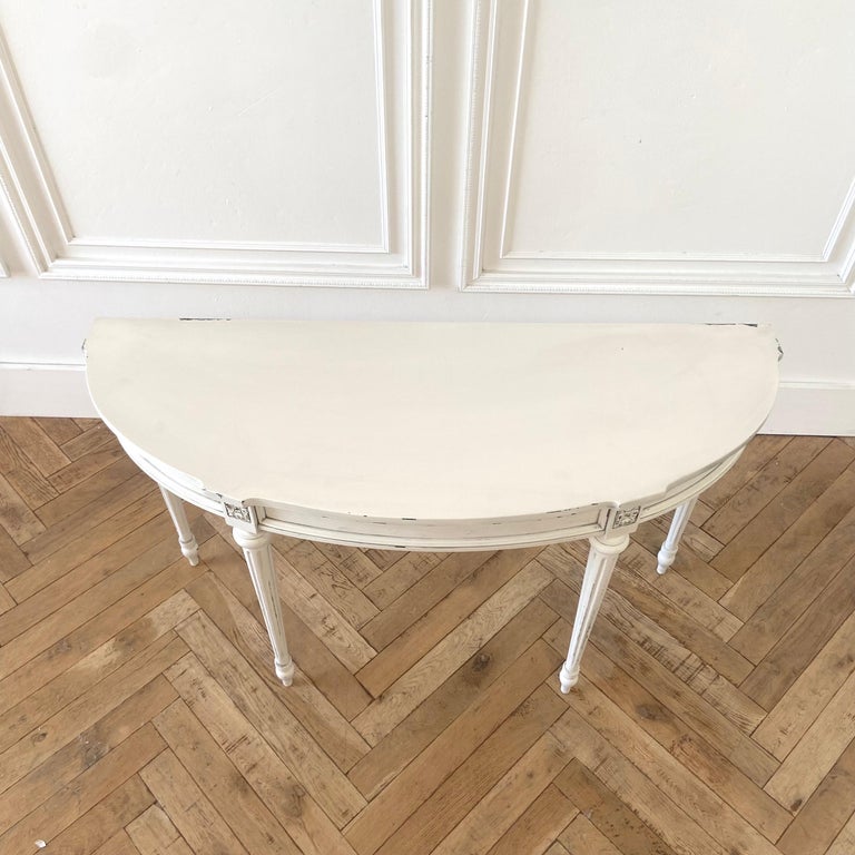 Vintage Painted Demi Lune Louis XVI Style Table For Sale at 1stDibs