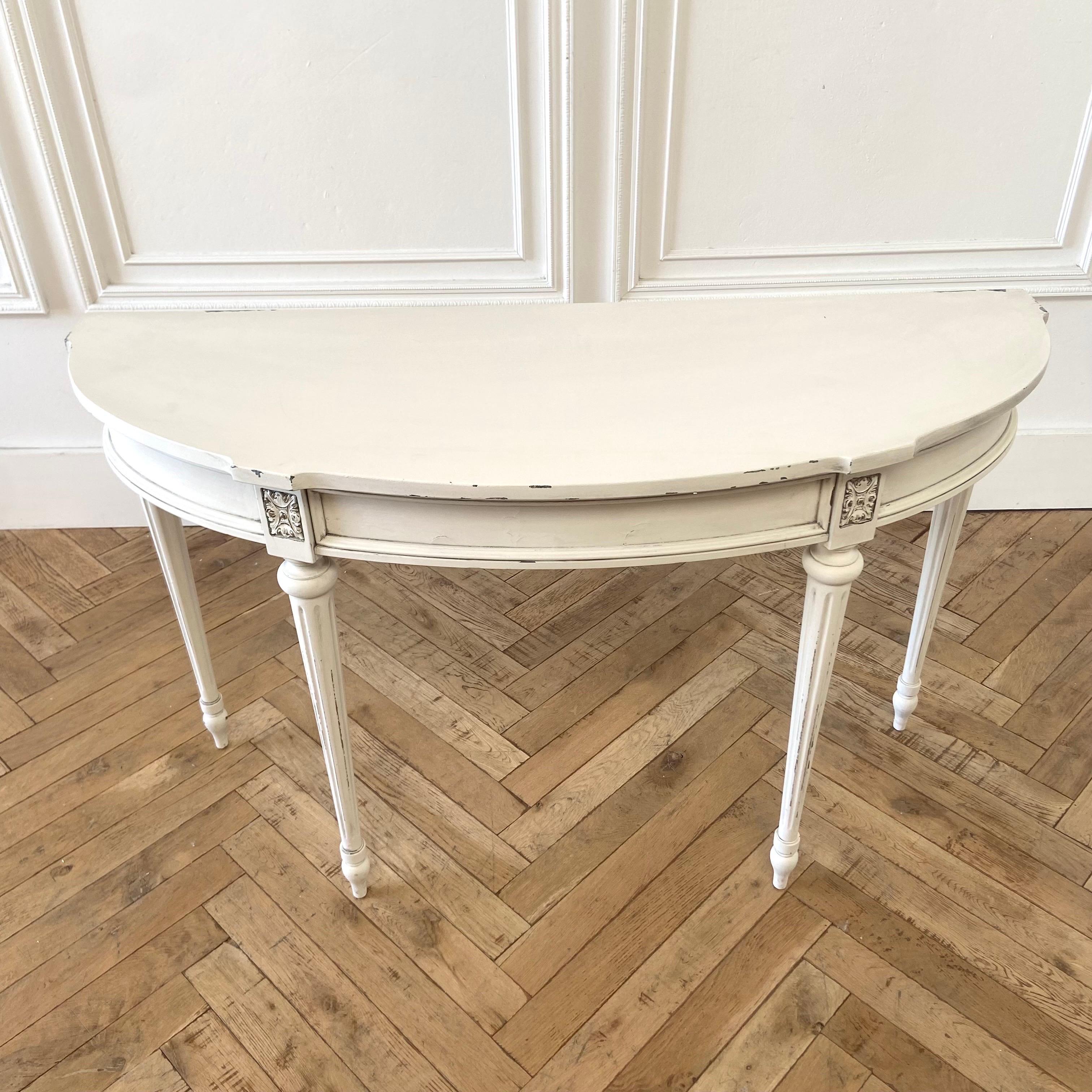 Vintage Painted Demi Lune Louis XVI Style Table For Sale at 1stDibs