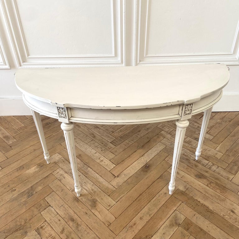 Vintage Painted Demi Lune Louis XVI Style Table For Sale at 1stDibs