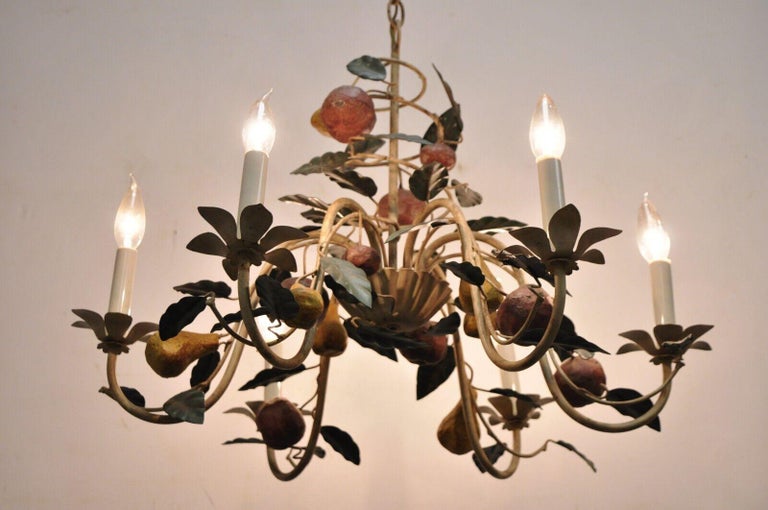 Vintage Painted Fruit Tole Metal French Country Style Light Fixture ...