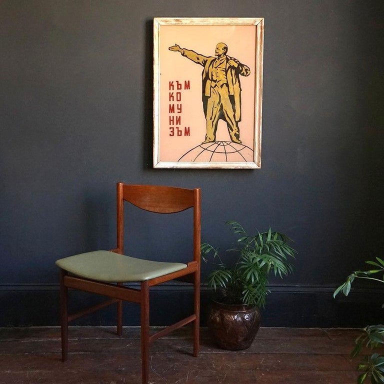 Vintage Painted Glass Lenin Soviet Political Propaganda Painting For ...