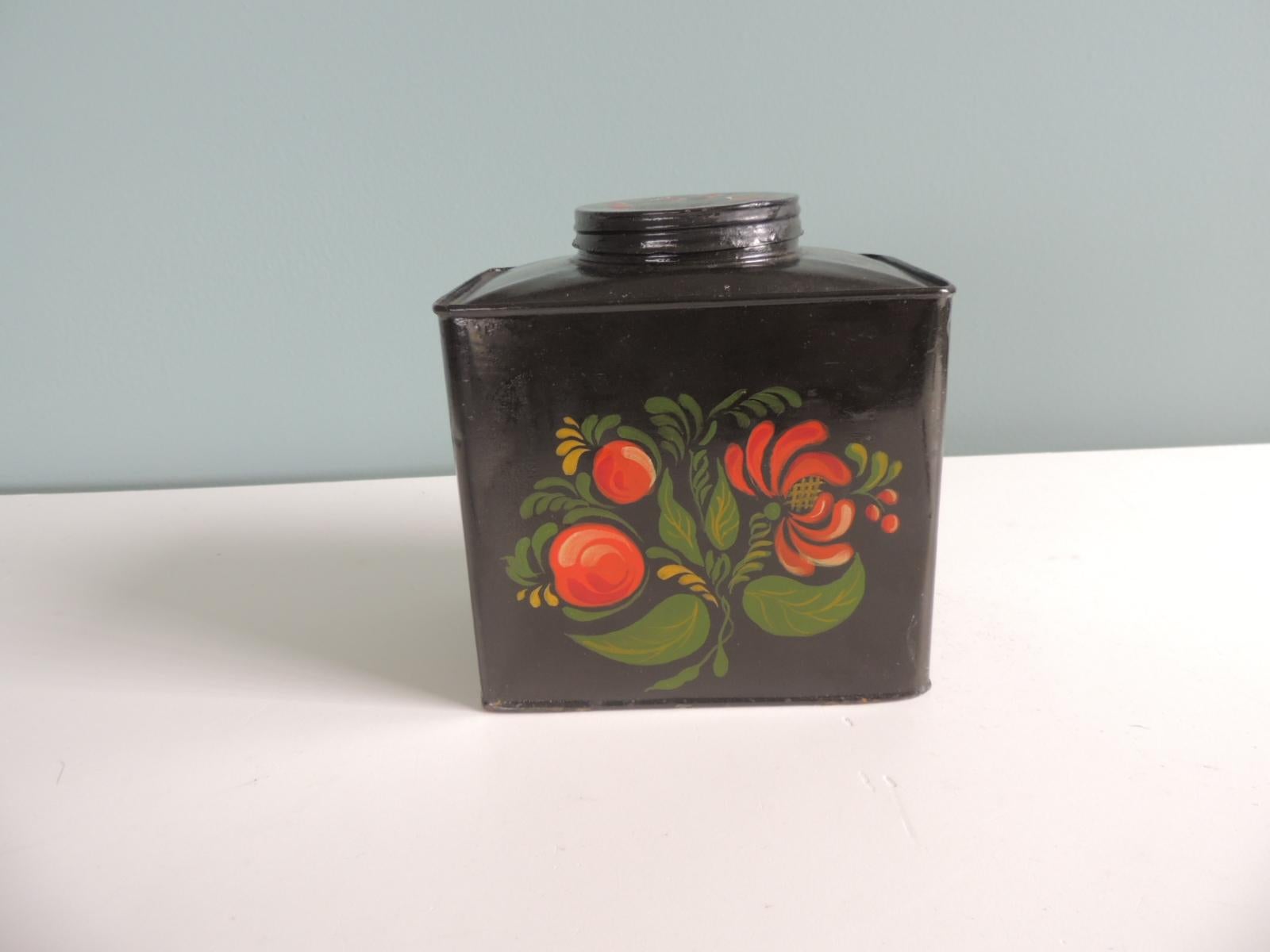 Vintage Painted Tole Folk Art Style Tea Canister For Sale at 1stDibs