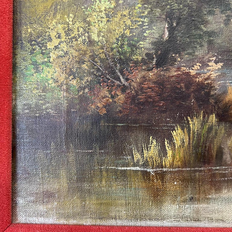 Vintage Painting Oil on Canvas Fishermen Landscape Signed Artwork For ...