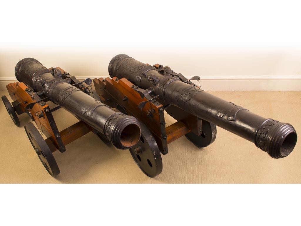 Vintage Pair Decorative 6ft Bronze Artillery Cannons 20th Century For ...